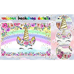 HUAYI 7x5ft Unicorn Party Wall Decorations Rainbow Baby Shower Flowers Birthday Dessert Table Banner Photo Booth phonecall Photography Backdrop Background for Photo Studio w-1769