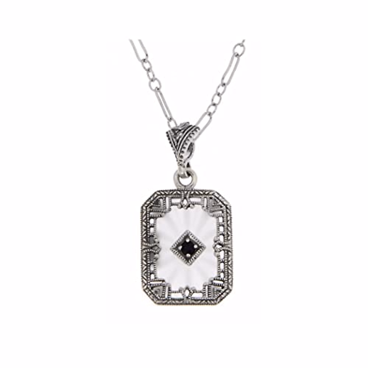 Sunray Crystal - Camphor Glass Sapphire Center Filigree Sterling Silver Pendant