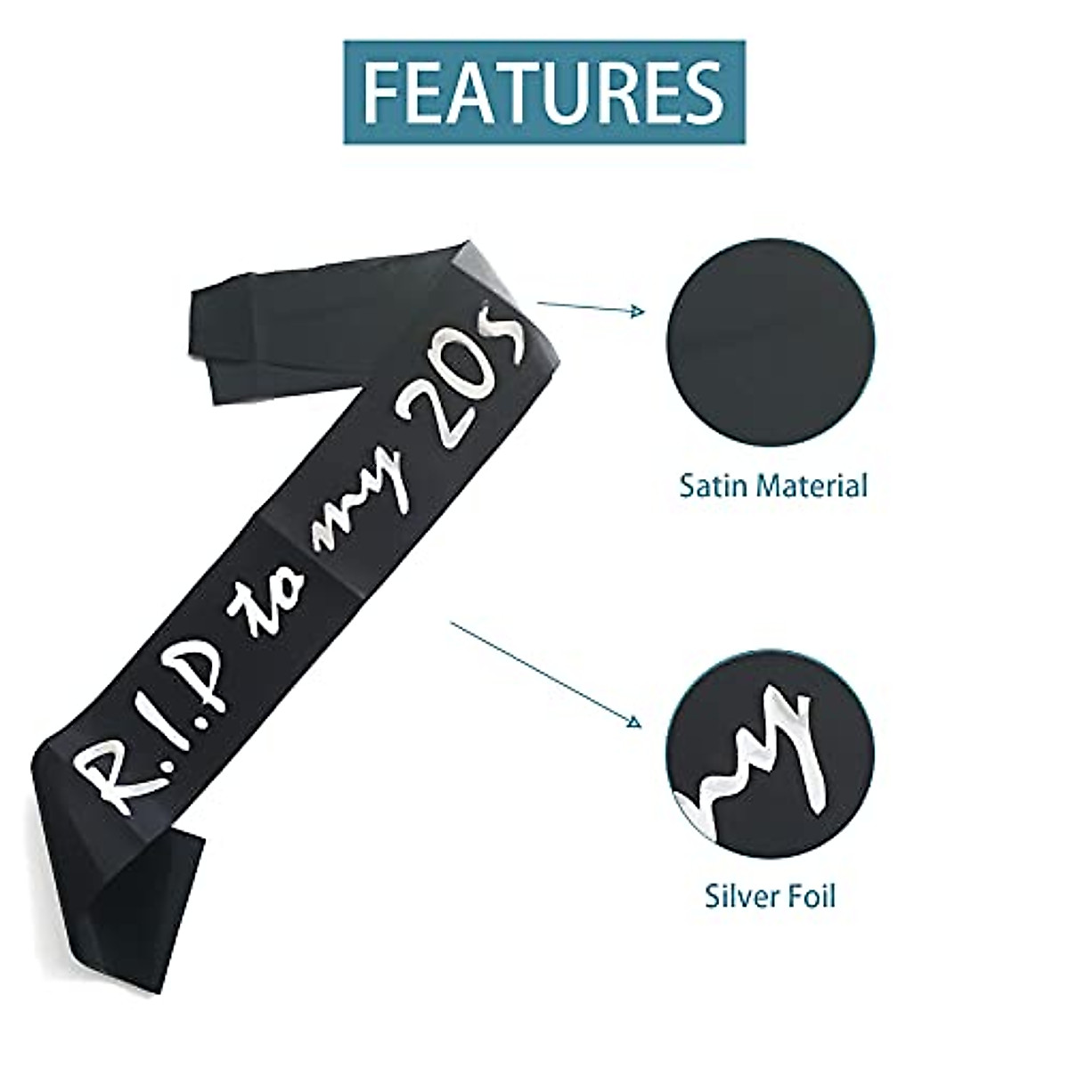 RIP to My 20s Birthday Sash for Girl, Women, Men, 30th Birthday Gifts, RIP to My Youth Birthday Decor, Black and White Sash, Funeral for Youth 30th Decorations, Great Birthday Party Supplies
