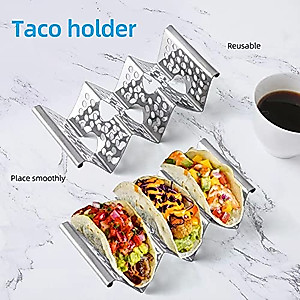 Chbuuero Taco Holders Set of 4, Taco Stand, Stainless Steel Taco Holder, Each Can Hold 3 Tortillas, with Easy-Access Handle, Fits Microwave, Air Fryer and Oven