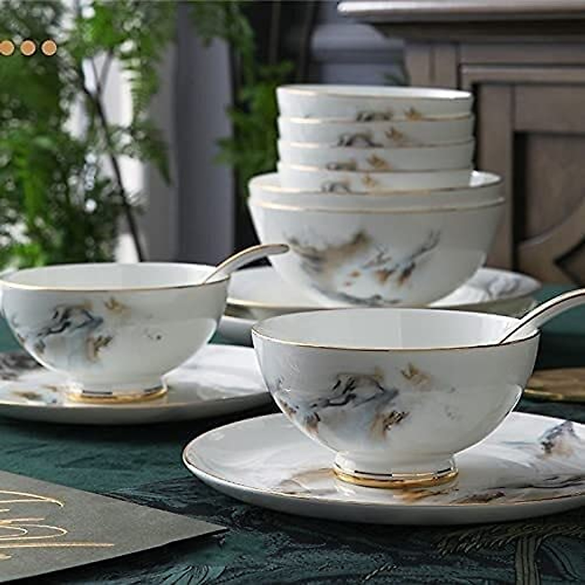 GagalU Dinner SetsDinnerware Set for Home or Special Restaurant, 99PCS Chinese Style Bone China Dinnerware Set Household Phnom Penh Ceramic Bowl Dishes Plate Service for 12