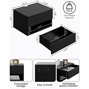 Aienvey Floating Nightstand, Small Modern Floating Nightstand with Drawer, Floating Shelves for Bedroom, Bathroom, Black