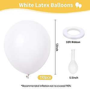 110 Pack White Balloons 12 inch Latex Party Balloons for Birthday Party Graduation Anniversary Baby Shower Wedding Decorations