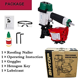 BHTOP Mexican Style CN45N Roofing Nailer, 15 Degree Roofing Nail Gun, 3/4-Inch to 1-3/4-Inch Coil Nails, 120-pcs Load Capacity Coil Naile