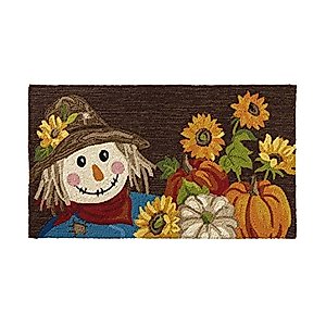 Plow & Hearth Indoor/Outdoor Scarecrow Hooked Polypropylene Accent Rug, Textured Floor Covering, Durable, Easy to Clean, Fade-Resistant, High-Traffic, Pet-Friendly, 24" x 42"