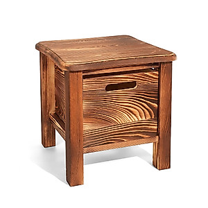 CONSDAN StoneCreek Stool with Storage Drawer, Solid Wood Storage Stool with Rounded Edges, Built-in Storage Drawer, Ideal for Living Room, Bedroom, or Entryway, No Assembly Needed