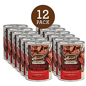 Merrick Chunky Grain Free Wet Dog Food, Big Texas Steak Tips Dinner Canned Dog Food - (12) 12.7 oz. Cans