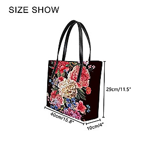 Vintage Boho Pink Peonies Floral Tote Bag for Women Leather Handbags Women's Crossbody Handbags Work Tote Bags for Women Coach Handbags Tote Bag with Zipper.