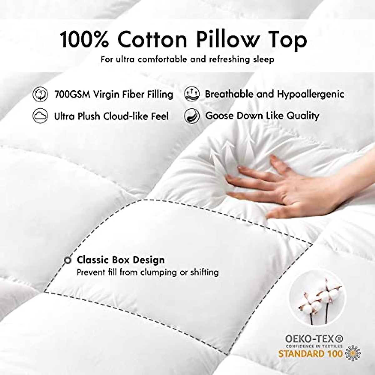 Phantoscope 4 Inch Dual Layer Memory Foam Mattress Topper, King Size, 2 Inch Cooling Gel Memory Foam + 2 Inch Cotton Pillow Top Cover, Relieve Hip and Back Pain for Stomach and Side Sleepers White