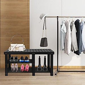 Babion Shoe Storage Bench, 3-Tier Shoe Rack for Entryway, Shoe Rack with Bench, Shoe Bench with Storage Shelf, Shoe Bench, Shoe Stand,Wooden Shoe Rack for Closet, Hallway, Living Room(Black)