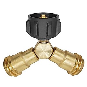 DOZYANT Propane Splitter, Propane Tank Y Splitter Adapter with Valves, 2 Way LP Gas Adapter Tee Connector for 20lb Propane Tank Cylinder, Work with BBQ Grills, Camping Stoves, Gas Burners, Heater