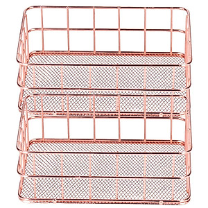 Wrought Iron Storage Basket - Desktop Organizer Container - for Kitchen Cabinets, Pantry, Bathroom - 2 Pack,Rose Gold(Small)
