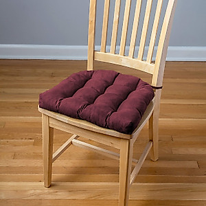 Barnett Home Decor Microsuede Claret Red Dining Chair Pad with Ties - Standard Size 17 Chair Cushion - Latex Foam Fill Cushion, Reversible, Machine Washable - Microfiber Ultrasuede Wine Red