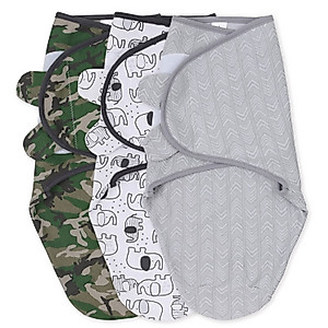 The Peanutshell Swaddle Set for Baby Boys - Camo & Elephant - 3 Pack (Small/Medium | 0-3 Months)