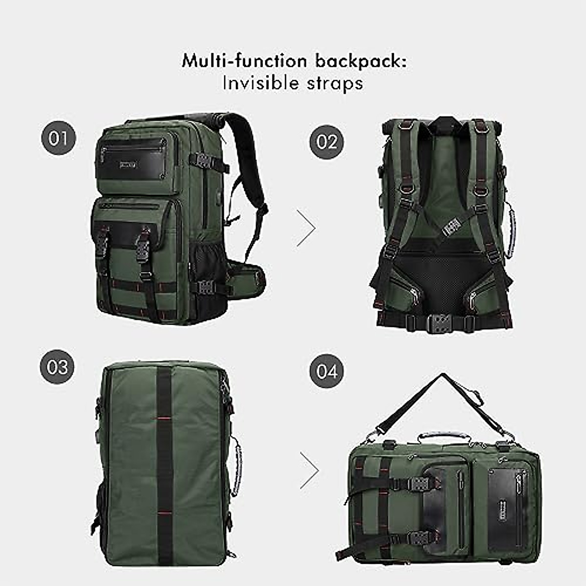 WITZMAN Carry On Travel Backpack for Men Duffle Bags Fit 17 Inch Laptop Airline Approved Laptop Backpack(B685 Army Green)