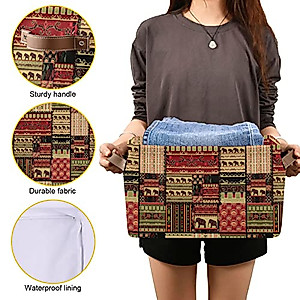Gougeta Foldable Storage Basket with Handle, African Tribal Mandala Elephant Rectangular Canvas Organizer Bins for Home Office Closet Clothes Toys 1 Pack