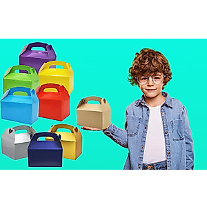 The Dreidel Company Gable Treat Boxes, (24-Pack) Party Favor Boxes for Kids Birthday, Candy Boxes Party Favors, Weddings Events, Baby Shower, 6.25" x 3.5" x 3.5" Inch Box (Multi-Color Treat Box)