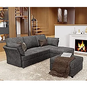 AMERLIFE Modular Sectional Couch, Convertible Sectionals, Sectional Sofa with Ottomans- U Shaped Couch with Chaise, 5 Seat Sofa Couch for Living Room, Dark Grey