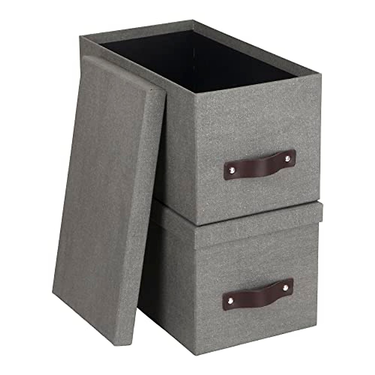 Bigso Box of Sweden Silvia Organizational Photo Storage Box with Leather Handle for Shelves and Stacks Easily | Durable and Decorative Storage Boxes with Lids | 5.9" x 6.5" x 11.6" | 2 Pack | Gray