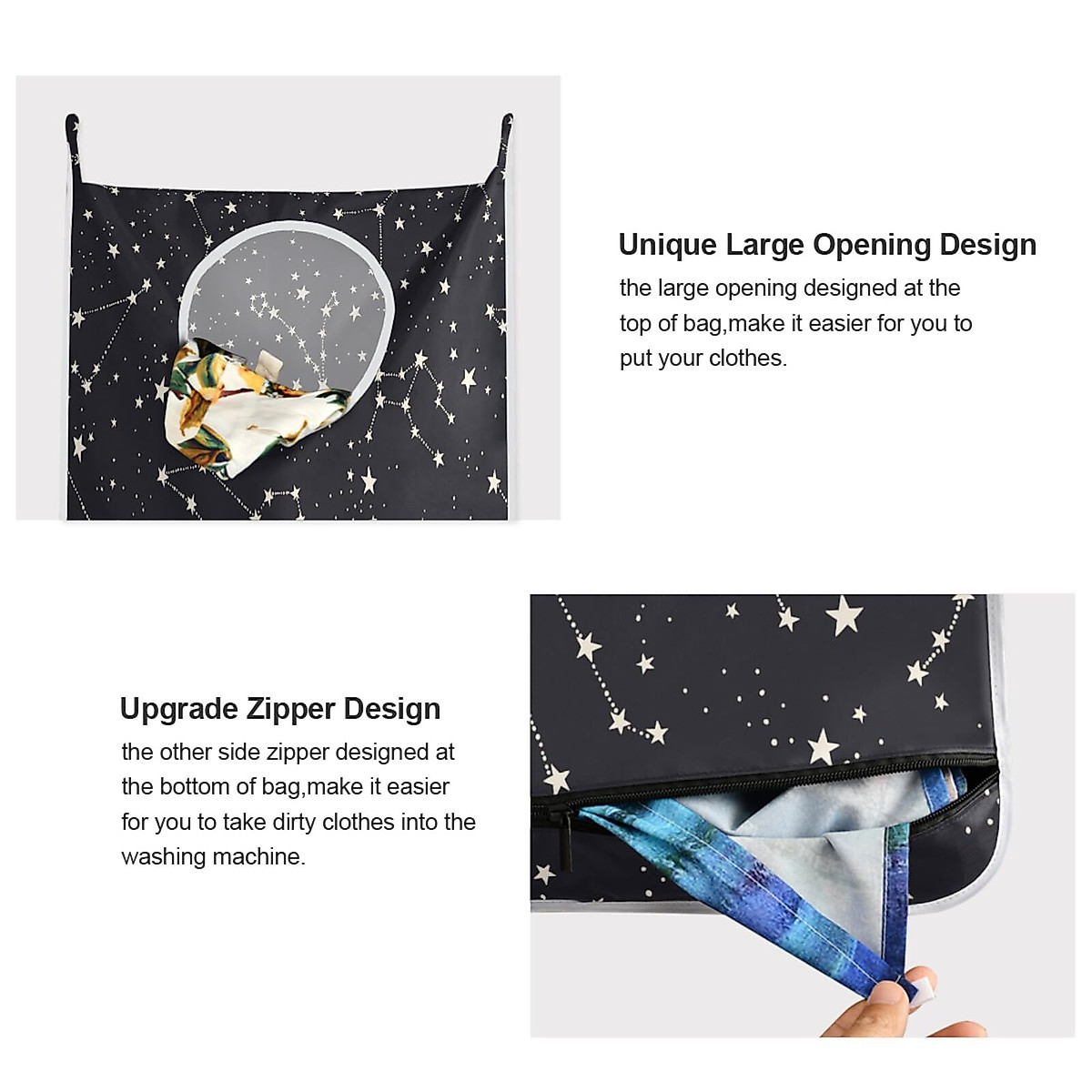 Tatenale Hanging Laundry Hamper Over Door with Stainless Steel Hooks Dirty Clothes Hamper Bag 29.5X20inch