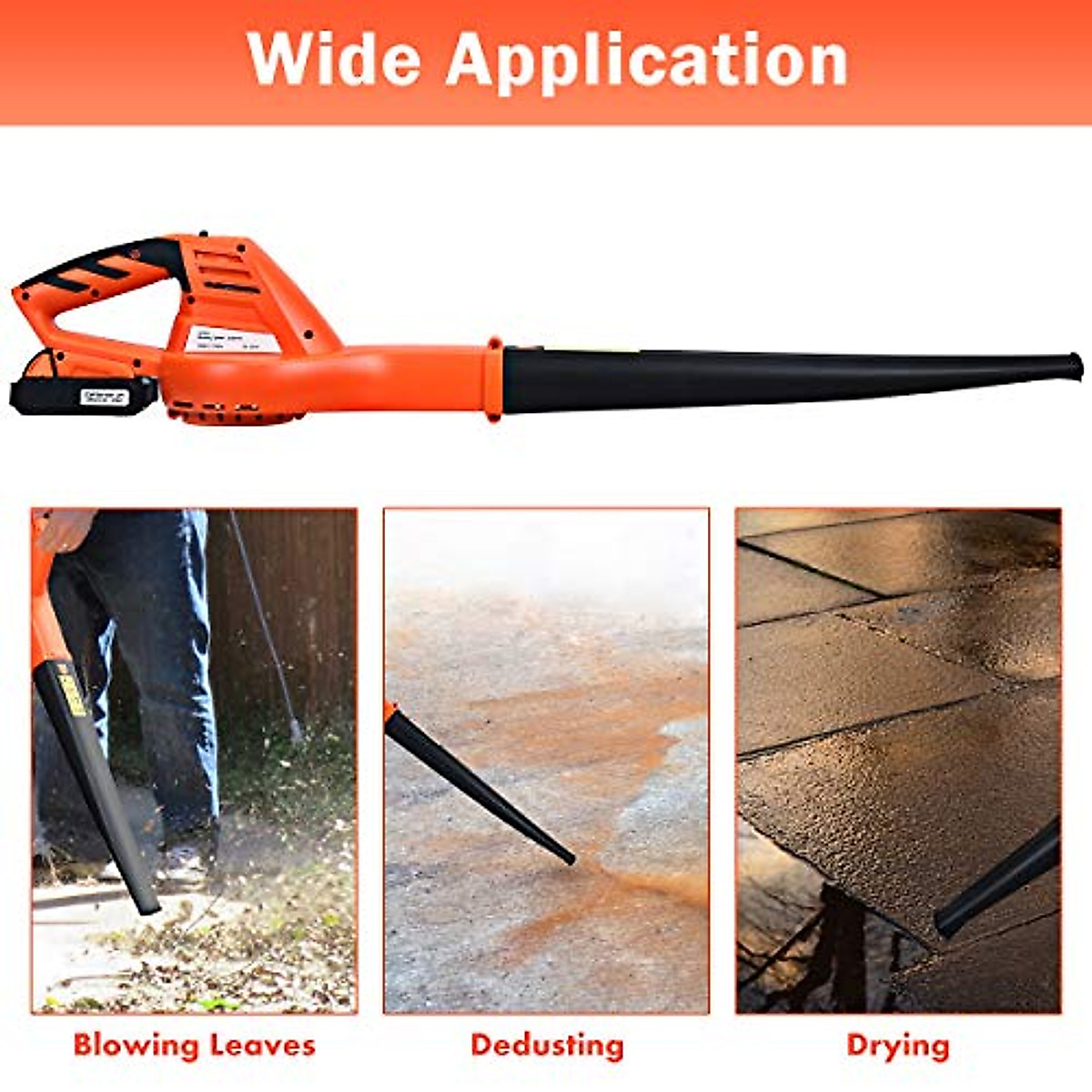 GYMAX Leaf Blower, 20V 2.0Ah Cordless Sweeper of Lightweight & Multi-Purpose Use with Ergonomic Grip, Handheld, 130 MPH 90 CFM, Blower Battery & Charger Included (Orange)