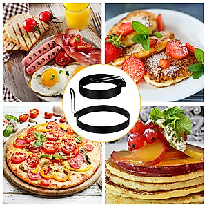 5 Pieces Stainless Steel Egg Rings with Silicone Oil Brush Cooking Egg Rings Pancake Non Stick Ring Mold for Breakfast Pancakes Fried Eggs Omelette Sandwich Burger(8 Inch, 6 Inch, 4 Inch, 3.5 Inch)