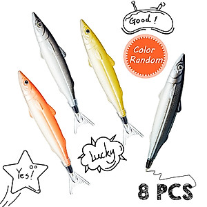 Outus 2 Pcs Fish Shaped Pencil Case Interesting Fish Pen Bag Funny Pencil Pouch Coin Purse with Padded Thick Foam Lining and 8 Pcs Cute Fish Pens for Office School Classroom Home(Black,Classical)