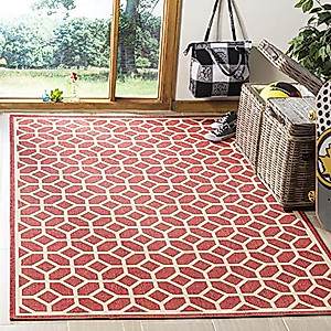 SAFAVIEH Linden Collection 8' x 10' Red/Cream LND127Q Geometric Indoor/ Outdoor Non-Shedding Easy scrubbing Patio Backyard Porch Deck Mudroom Area-Rug