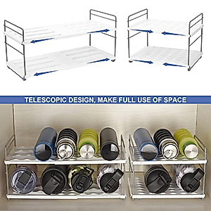 Expandable Water Bottle Organizer, Water Bottle Storage Holder Rack, Height & Width Adjustable Cup Organizer for Kitchen Cabinets, Kitchen Countertop, Pantry, Fridge, Freezer - (2 Tier 10.6 to 16.5"L)
