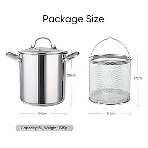 Kerilyn Deep Fryer Pot, 4.5L Stainless Steel Frying Pot With Basket, Fish Fryer With Transparent Lid, For Kitchen French Fries, Chicken Etc.