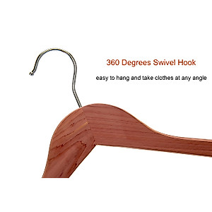 American Red Cedar Wooden Coat Suit Hangers, Wood Skirt Dress Hangers, Smooth Cut Notches- 360°Flexible Hook- Solid Non-Slip Bar 10 Pack-Natural - HL03N