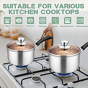 Herogo 2Qt Saucepan with Lid, 18/10 Stainless Steel Sauce Pan Pot, 2 Quart Saucepan for Gas Electric Stove Top Camping, Rust Free & Dishwasher Safe