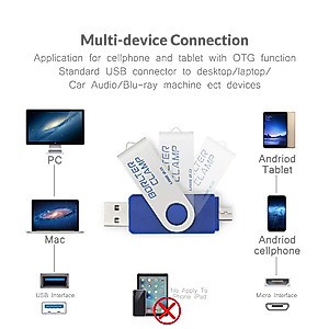 BorlterClamp 32GB USB Flash Drive Dual Port Memory Stick, OTG Swivel Thumb Drive with Micro USB Drive Port for Android Smartphone Tablet & Computer (Blue)