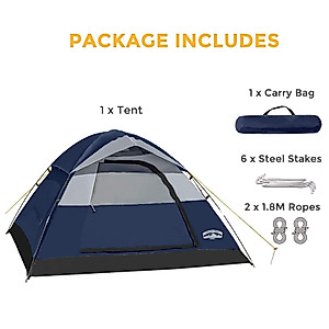 Pacific Pass 2 Person Family Dome Tent with Removable Rain Fly, Easy Set Up for Camp Backpacking Hiking Outdoor, 82.7 x 82.7 x 47.2 inches, Navy Blue