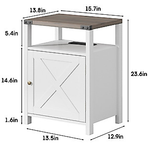Fameill Nightstands Set of 2, Night Stand with Charging Station, Bed Side Table with Storage Cabinet, Farmhouse End Table for Living Room with USB Ports and Outlets, White