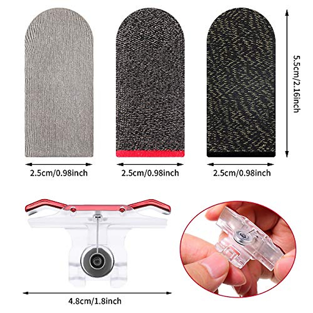 18 Pieces Mobile Gaming Finger Sleeves Touchscreen Finger Sleeve Anti-Sweat Breathable Finger Sleeve and 4 Pieces Aim Buttons for Playing Mobile Phone Games