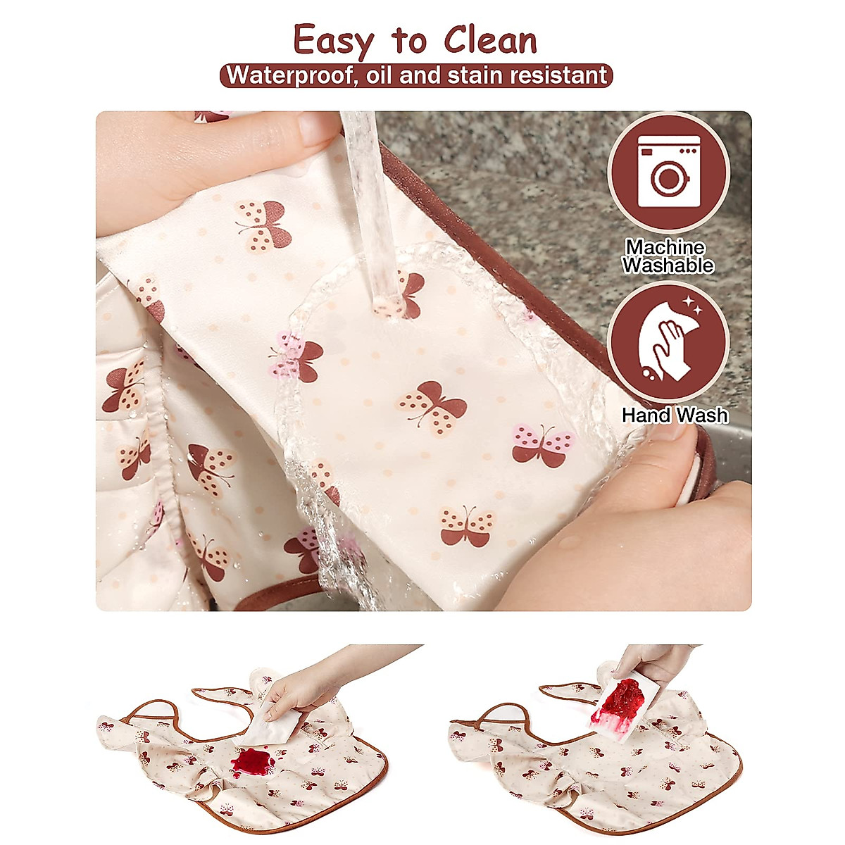 Lictin Baby Bibs for Girls Waterproof - 3 Pack Mess Proof Bib, Oil-proof Toddler Feeding Bib with Adjustable Closure, Baby Bibs for Eating 6-36 Months, Baby Food Bib Machine Washable