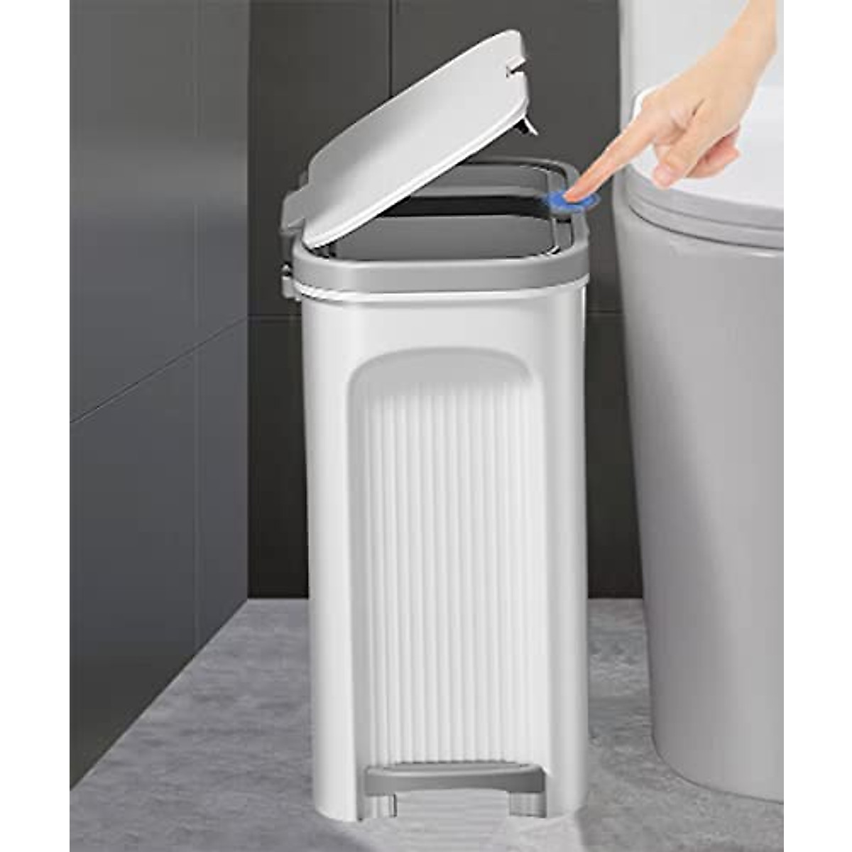 Feisco Small Trash Can with Lid,4 Gallon Trash Can with Foot Pedal and Press Type Lid,Small Bathroom Trash Can Wastebasket Garbage Container Bin for Bathroom Bedroom Kitchen Office (1, White)