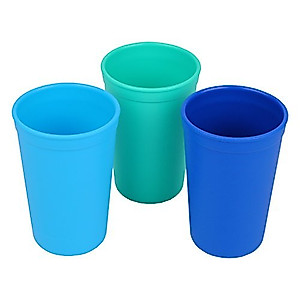 Re-Play Made in USA 10 Oz. Open Cups for Toddlers, Set of 3 - Reusable and Stackable Toddler Cups for Easy Storage - Dishwasher/Microwave Safe Kids Plastic Cups, 4.75" x 3.25", True Blue