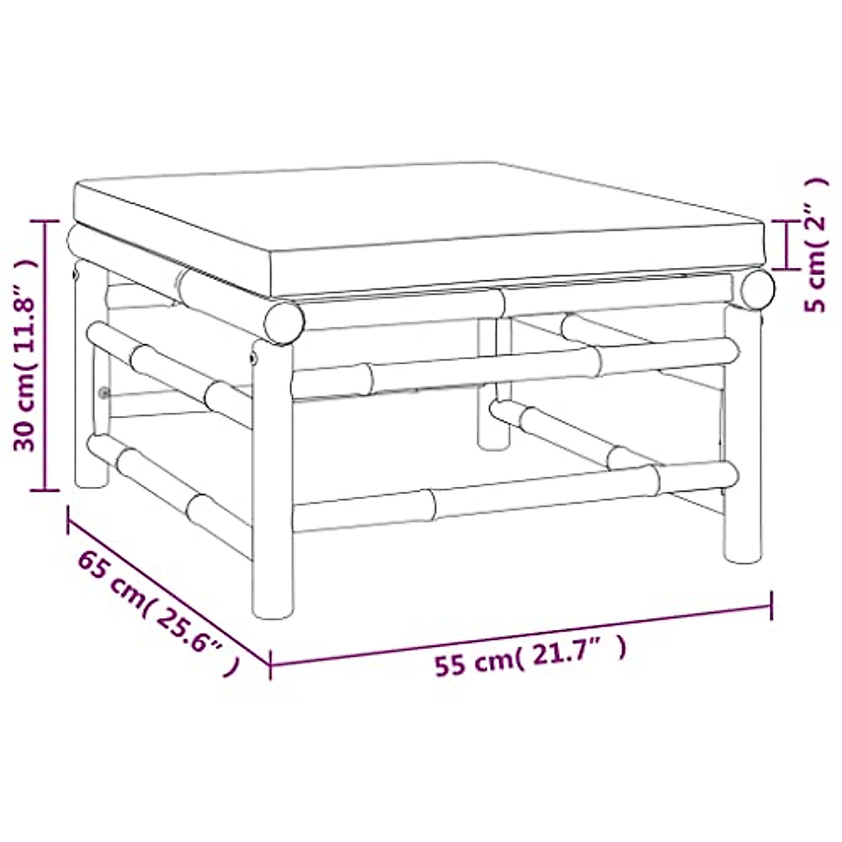 Patio Footstool with Light Gray Cushion Bamboo Leisurely Outdoor Experiences Outdoor Spaces Redefined