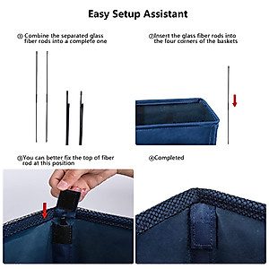 Odonata Slim Laundry Hamper Handles Collapsible Laundry Basket Thin Dirty Clothes Basket Narrow Laundry Bag Foldable Dirty Hamper 45L (Navy blue)