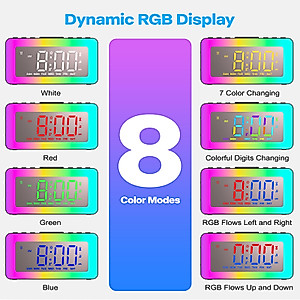 Digital Alarm Clock for Bedroom, Colorful Dynamic RGB Night Lights, Multicolor Digits Display, 0%-100% Dimmable, Sleep Aid, USB Charger, Small Led Bedside Digital Clocks for Kids, Boys, Girls, Teens
