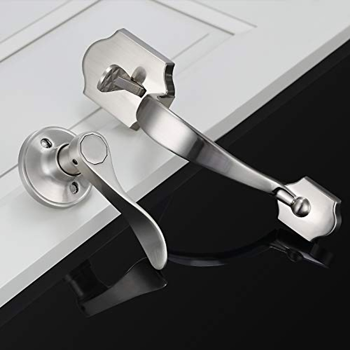 home improvement direct Single Cylinder HandleSet Door Handle for Entrance Front Door Handle for Right Handed Doors, Camelot Trim Lower Half Handle Set in Satin Nickel Finish