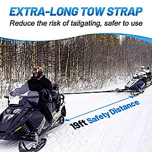 Extra Long 19ft Snowmobile Tow Straps - 4400lbs Break Strength Heavy-Duty ATV Towing Rope with Stainless Steel Hooks for Sled Snowboards Emergency Safety Tool Accessories Kit