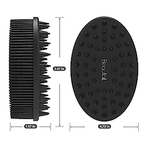 BEAUTAIL Silicone Body Scrubber, 2 in 1 Shower Bath Wash and Hair Shampoo Brush, Gentle Exfoliating Scrub Cleansing Loofah for Women Men Baby Sensitive Skin, Easy to Clean, Lather Nicely, 1 Pack Black