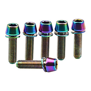 Wanyifa Titanium Ti Allen Hex M5x16 18mm Tapered Head Bolt with Washer Screw for Bicycle Stem Parts Pack of 6 (Ranibow, M5x18mm)