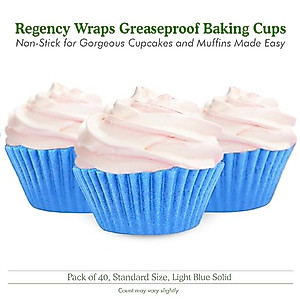Regency Wraps Standard Baking Cups Greaseproof Professional Grade For Cupcakes and Muffins, Light Blue Solid, Pack of 40