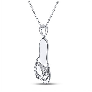 Diamond Pendant Solid 925 Sterling Silver Sandal Flip-flop Nautical Charm .03 Ctw. (L = 13mm, W = 4.5mm, 03 Ctw.)