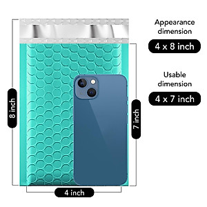 Fuxury Small Bubble Mailers 4x8 Inch 100 Pack, Teal Bubble Mailer, Self Seal Padded Envelopes Waterproof Mailing Envelopes Bubble Padded, Bubble Envelopes for Shipping, Small Business, Bulk #000