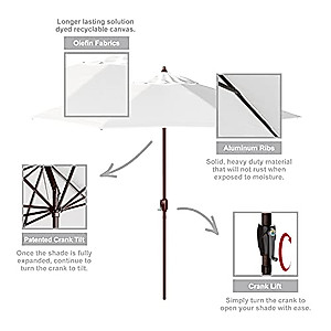 California Umbrella 9' Round Aluminum Market Umbrella, Crank Lift, Auto Tilt, Bronze Pole, White Olefin